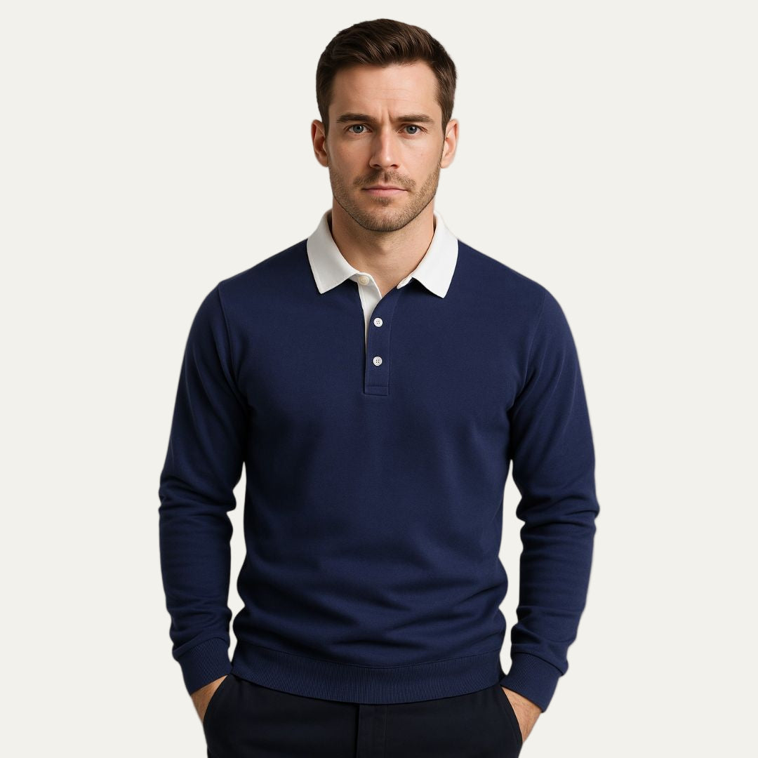 Men’s Classic Contrast Collar Rugby Shirt – British Elegance