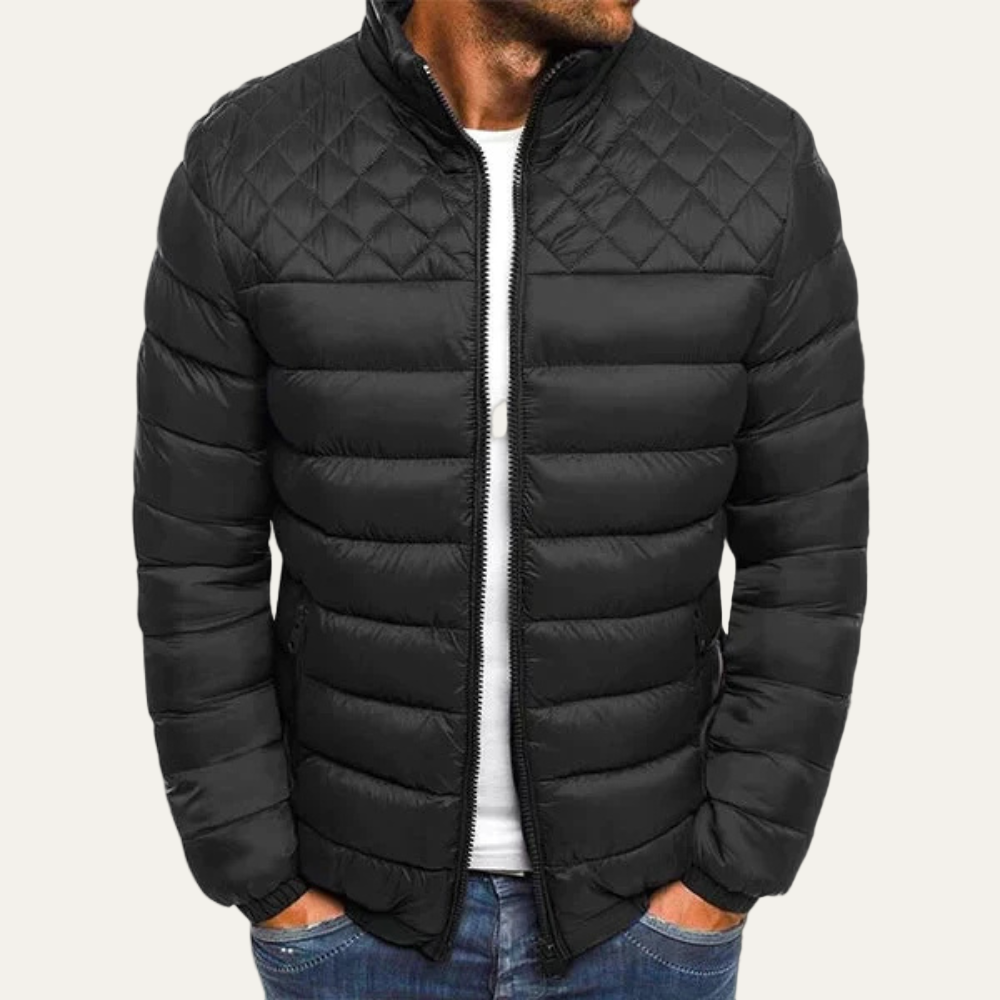 Men’s Quilted Mixed Pattern Puffer Jacket – British Elegance