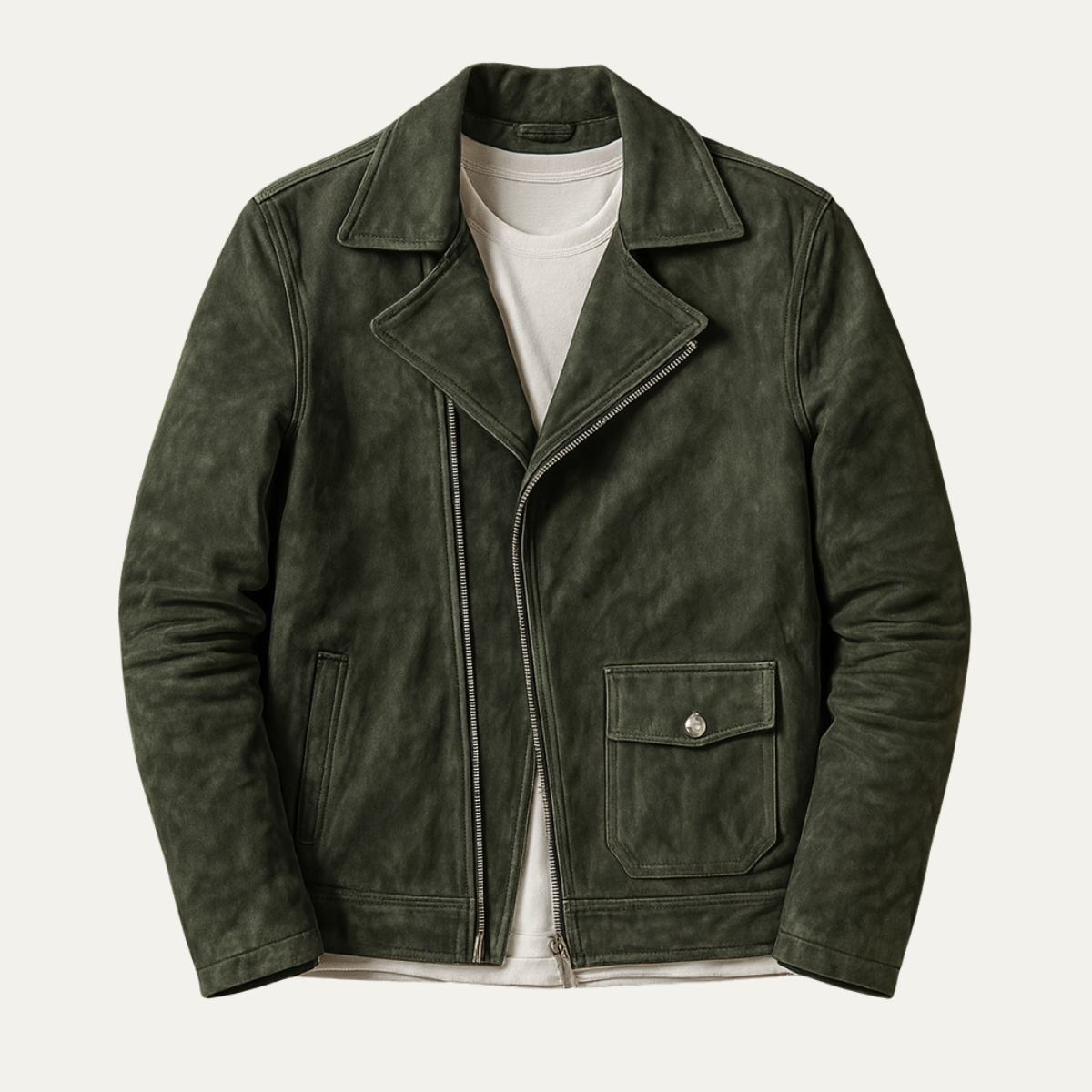 The Regent Men’s Olive Vintage Suede Motorcycle Biker Jacket – British ...