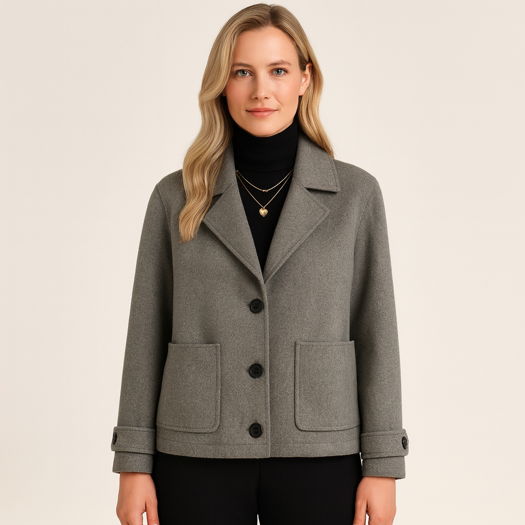 Amara | Dark Gray Wool Blend Coat with a Loose Fit – British Elegance