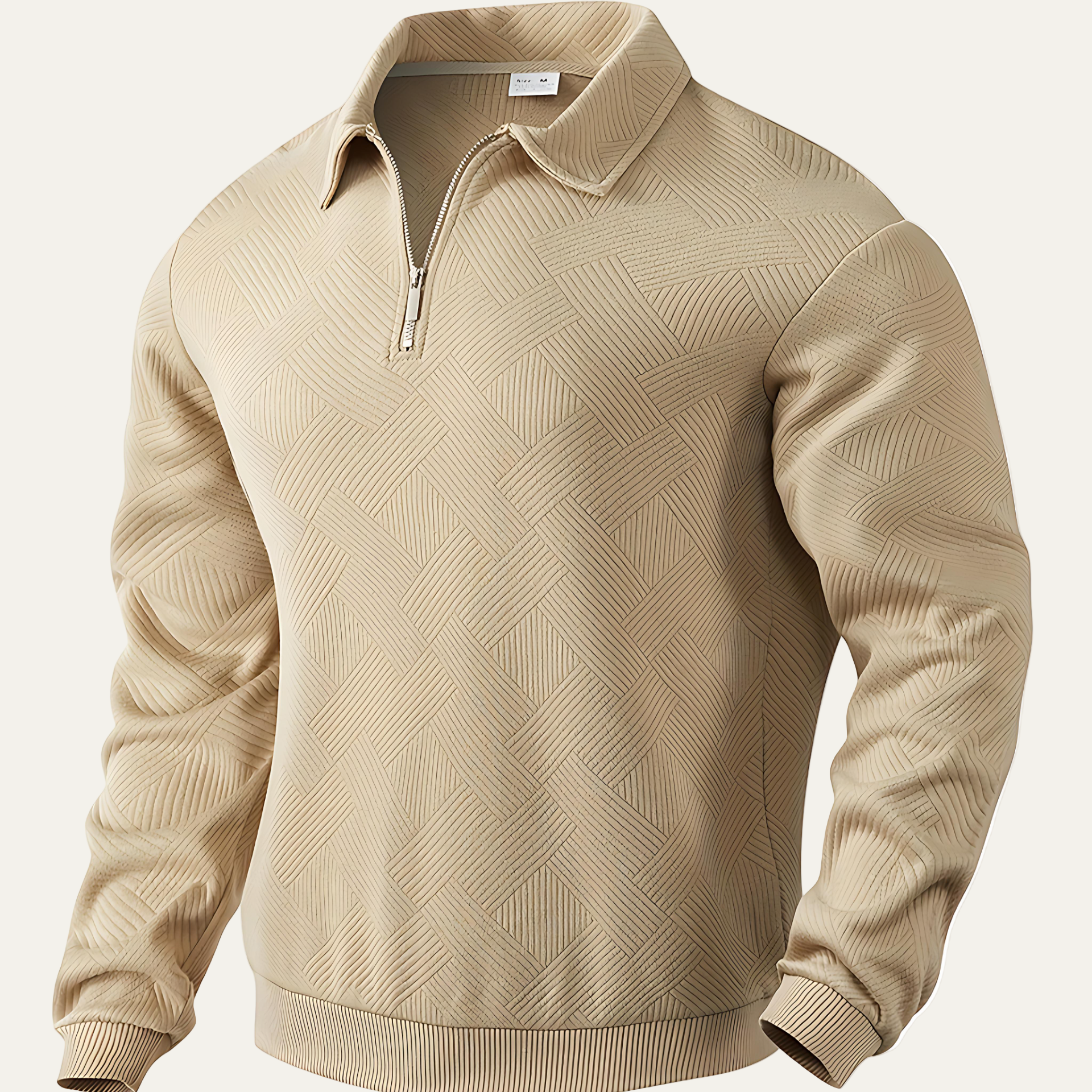Men’s Textured Collared Quarter Zip Polo Sweater – British Elegance