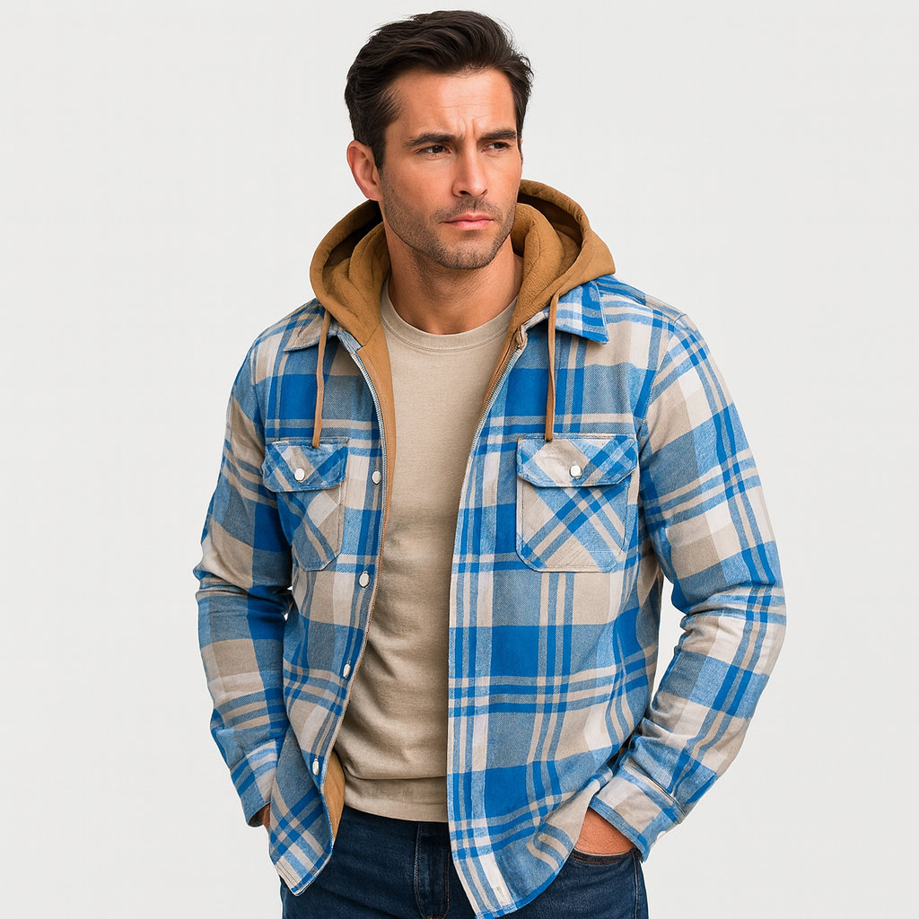 Men’s Heavy Plaid Hooded Flannel Shacket – British Elegance