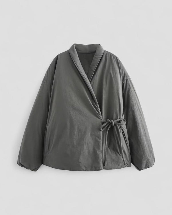 Duck Down Wrap Puffer Jacket with Waist Tie for Women – British Elegance