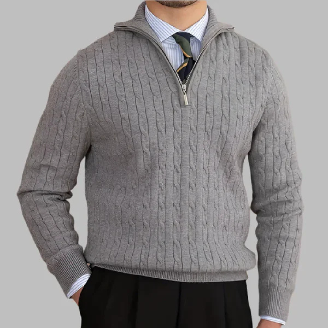 Knit Sweater - Cable Knit Quarter Zip And Warmth Control – British Elegance