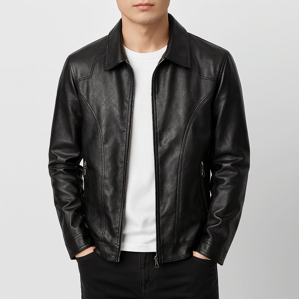 Men’s Vintage Leather Biker Jacket – British Elegance