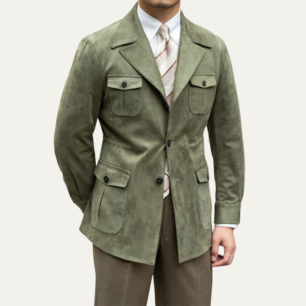 Men’s Tailored Safari Blazer with Flap Pockets – British Elegance