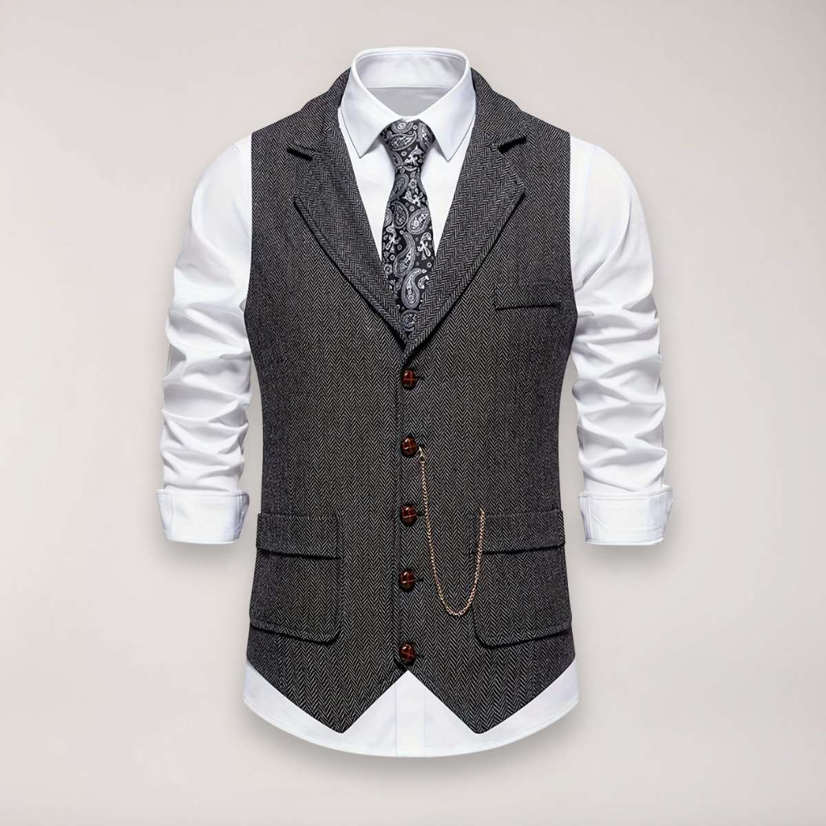 Men’s Herringbone Waistcoat – Classic Fit with Reversed Collar ...