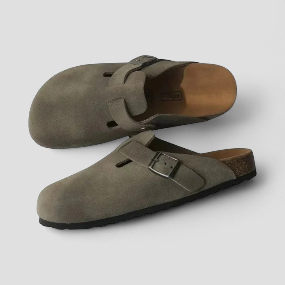 Orthopedic Suede Clogs with Buckle Strap Lining – British Elegance