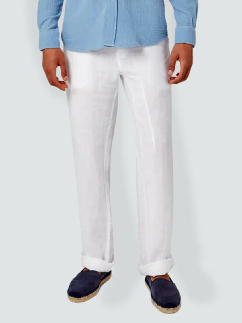 Evan - Old Money White Linen Trousers – British Elegance